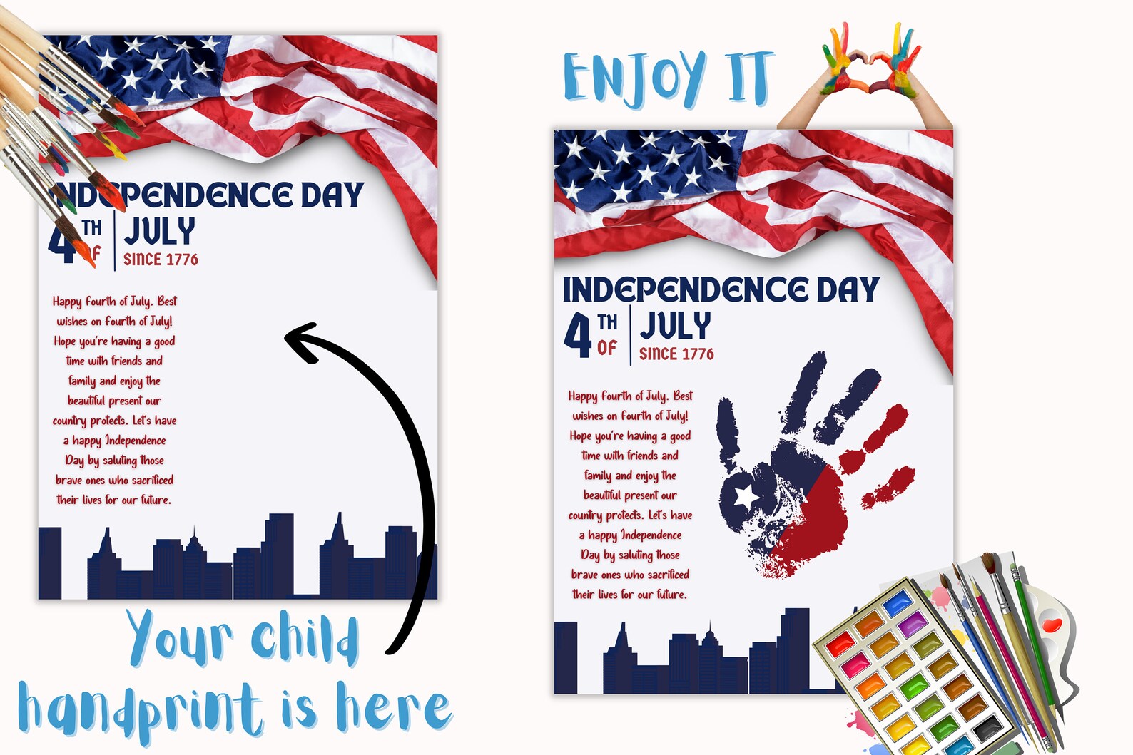 Independence Day Handprint Craft, Digital Printable, Happy 4th of July ...