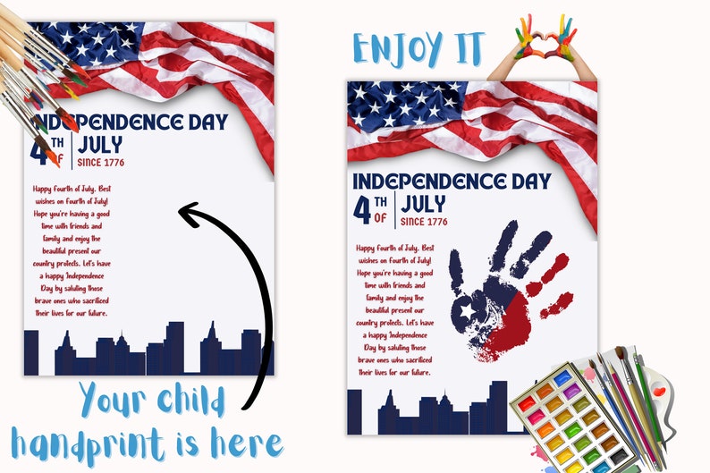 Independence Day Handprint Craft Digital Printable Happy 4th | Etsy