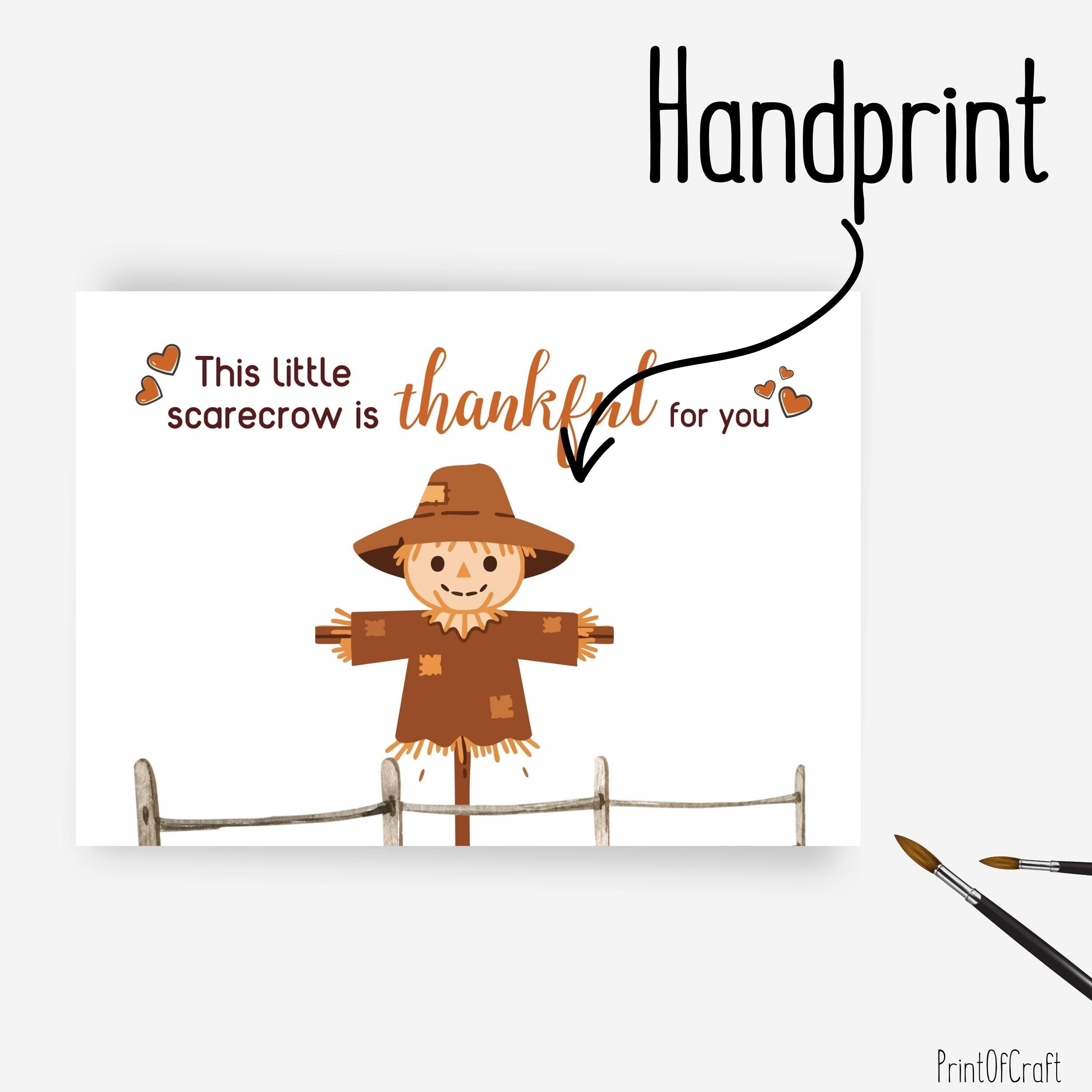 Thankful Scarecrow Handprint Art Printable, Fall Thanksgiving Kids ...