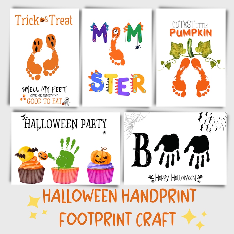 Halloween Handprint Footprint Art Printable Halloween - Etsy