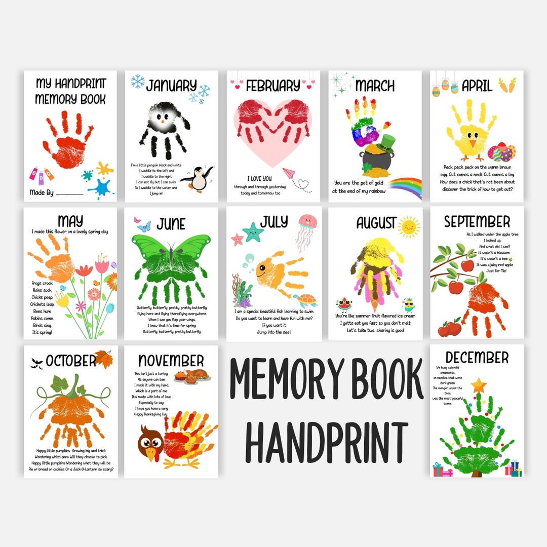 Memory Book Handprint Craft, Printable Handprint Calendar Activity, 12 ...