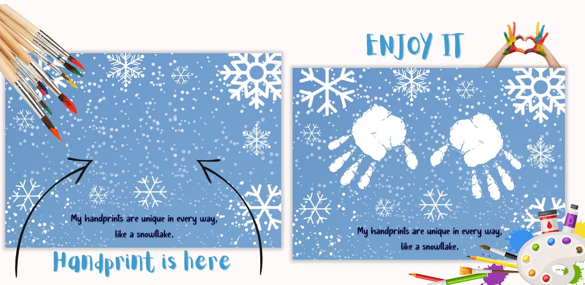 Winter Handprint Craft Art Baby Toddler Kids DIY Snowflake - Etsy