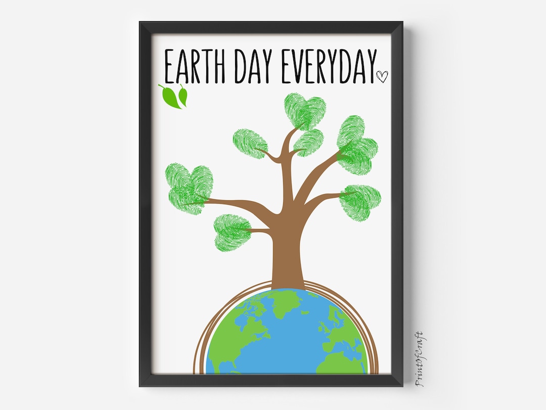Earth Day Fingerprint Handprint Craft, Happy Earth Day Footprint Art ...
