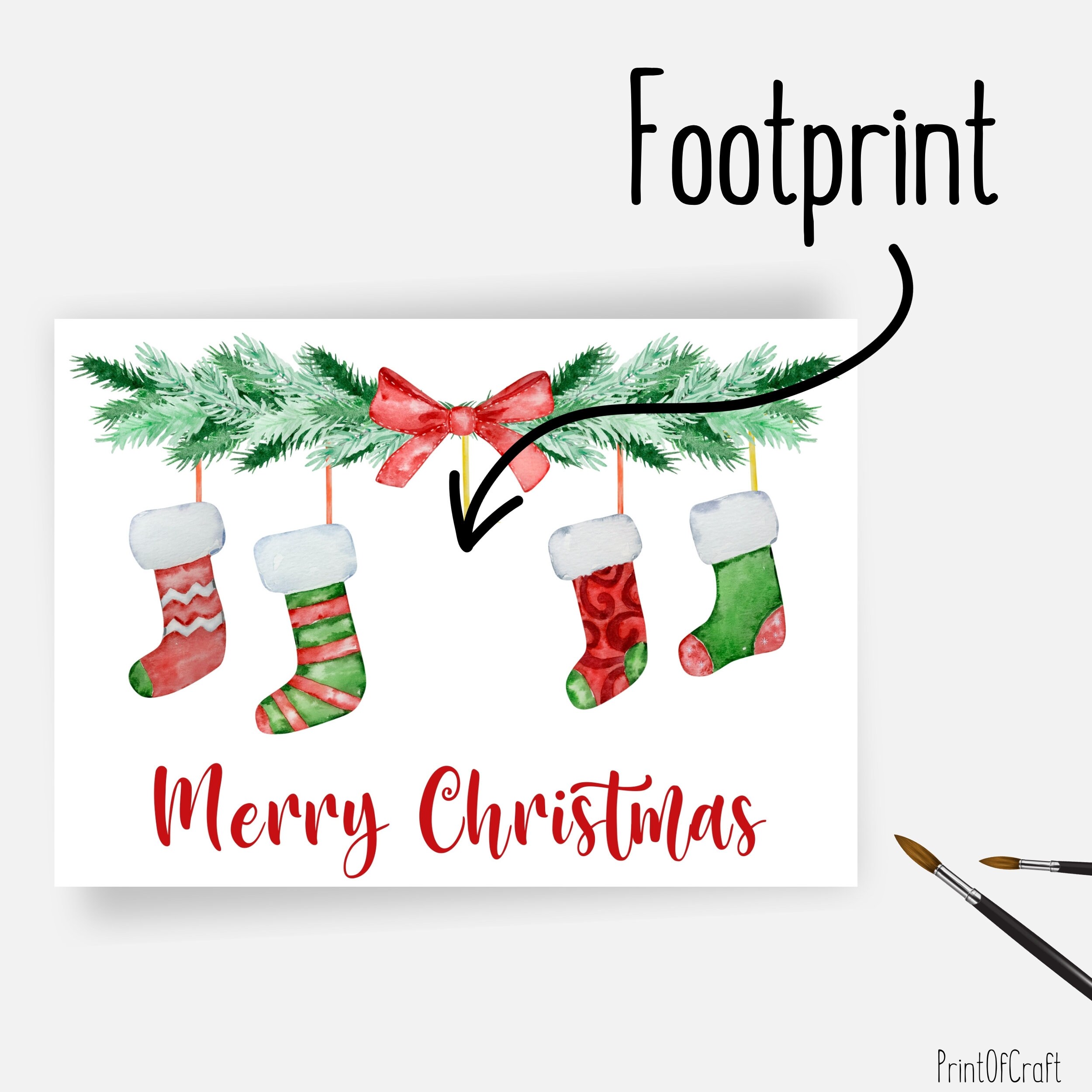 Merry Christmas Footprint Craft, Printable Christmas Handprint DIY Art ...