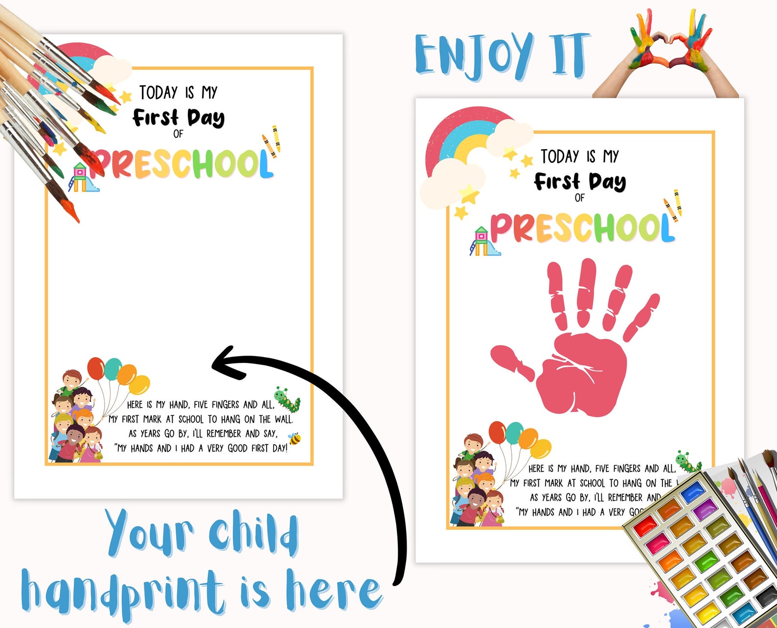 Preschool Handprint Art Craft, First Day Handprint Preschool Craft ...