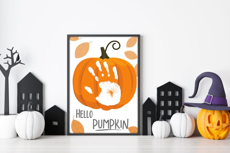 Hello Pumpkin Handprint Art, Pumpkin Handprint Craft, Kids Toddler Baby ...