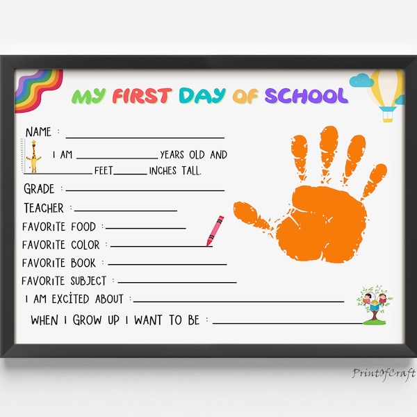 First Day of School Handprint - Etsy