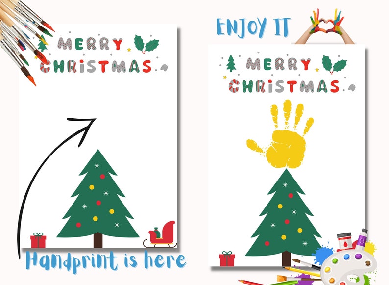 Merry Christmas Handprint Craft Art Baby Toddler Kids DIY - Etsy
