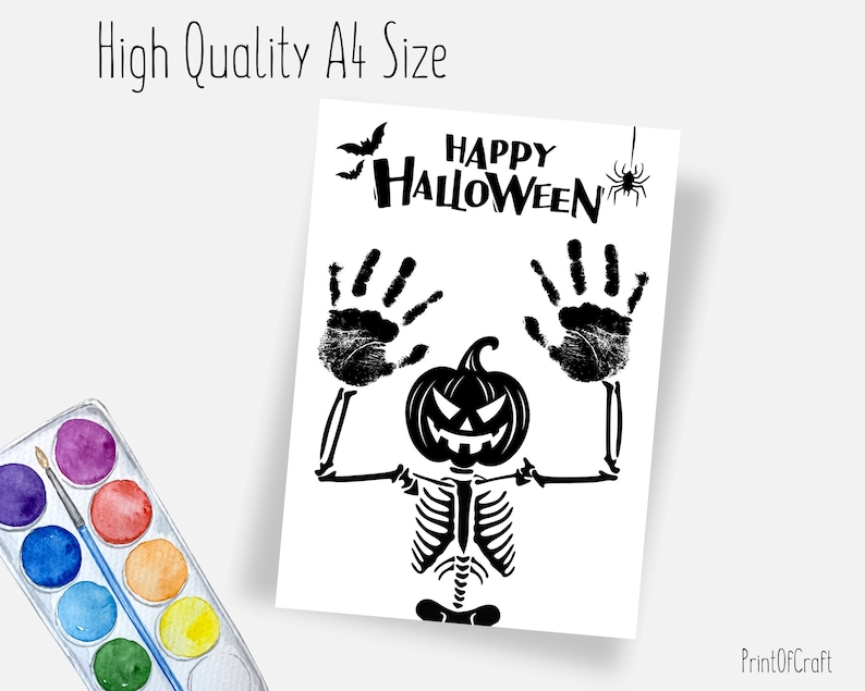 Halloween Handprint Art Craft, Skeleton Happy Halloween Footprint Craft ...