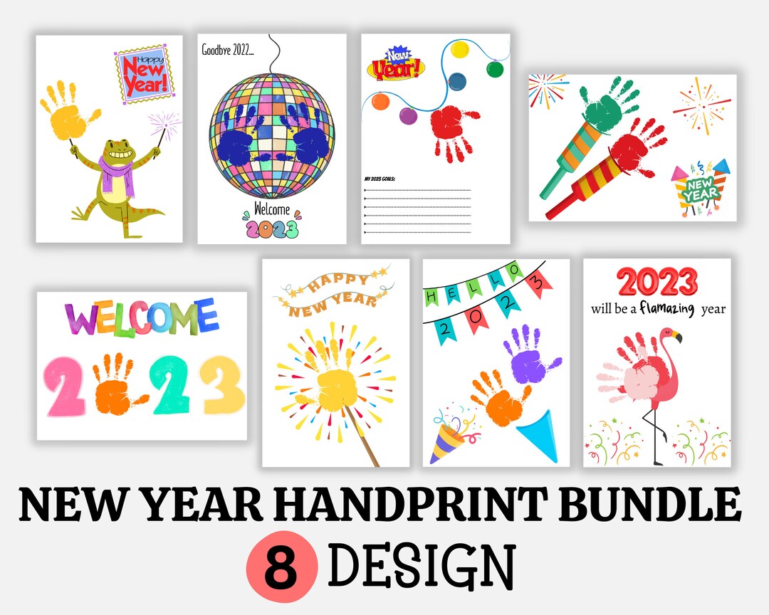 New Year Handprint Art Craft, Christmas Footprint DIY Decor, Printable ...