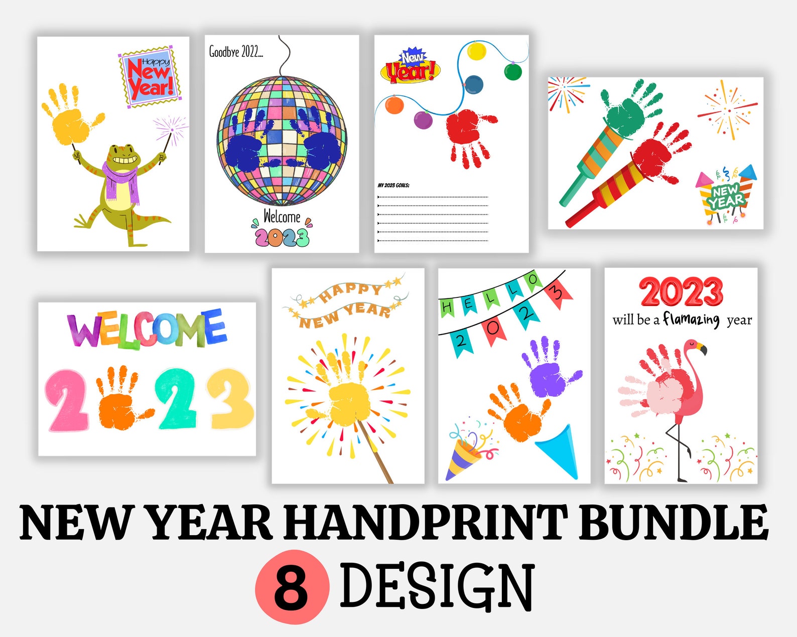 New Year Handprint Art Craft, Christmas Footprint DIY Decor, Printable ...