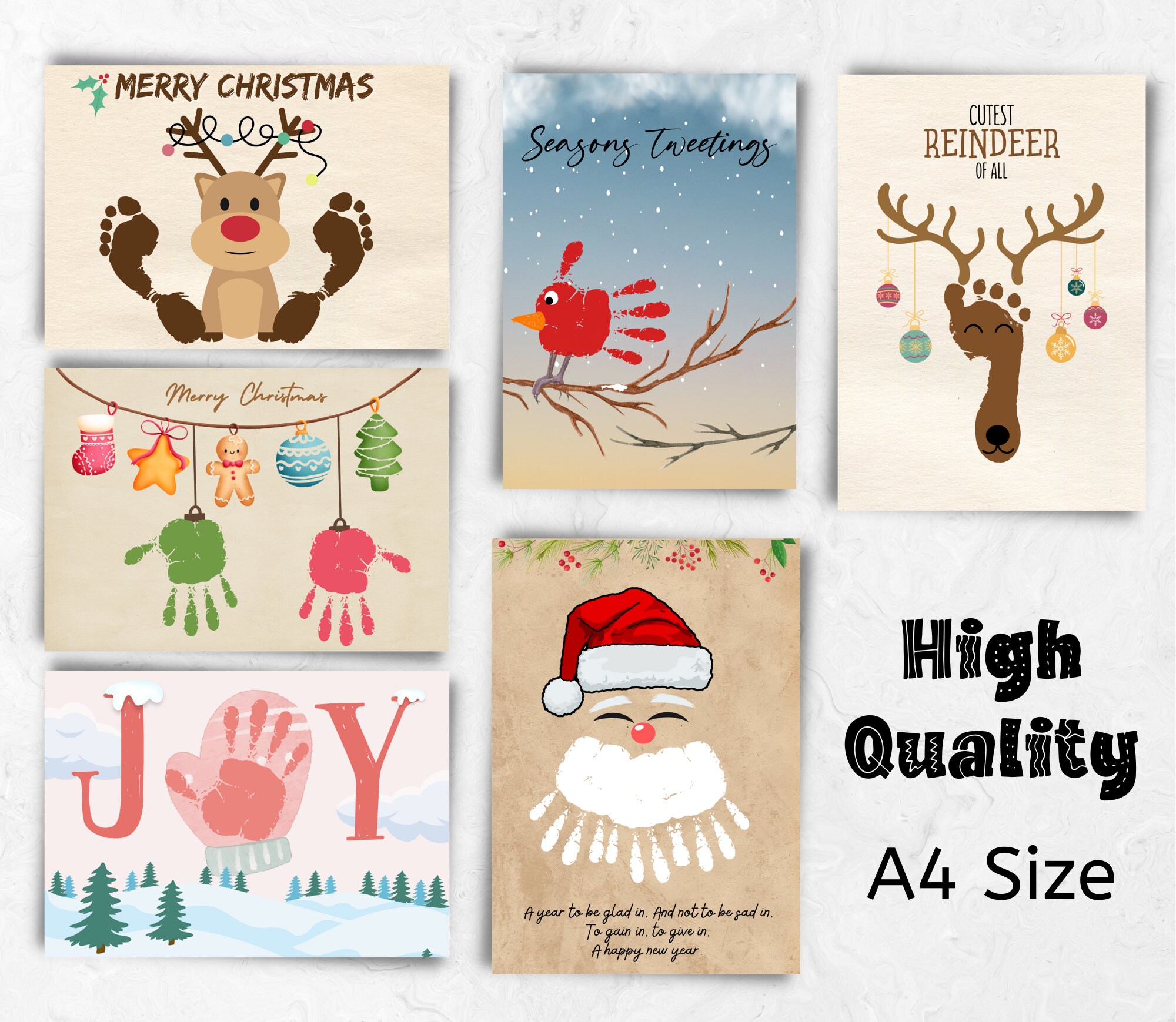 Christmas Handprint Footprint DIY Art Craft Bundle, Printable Christmas ...