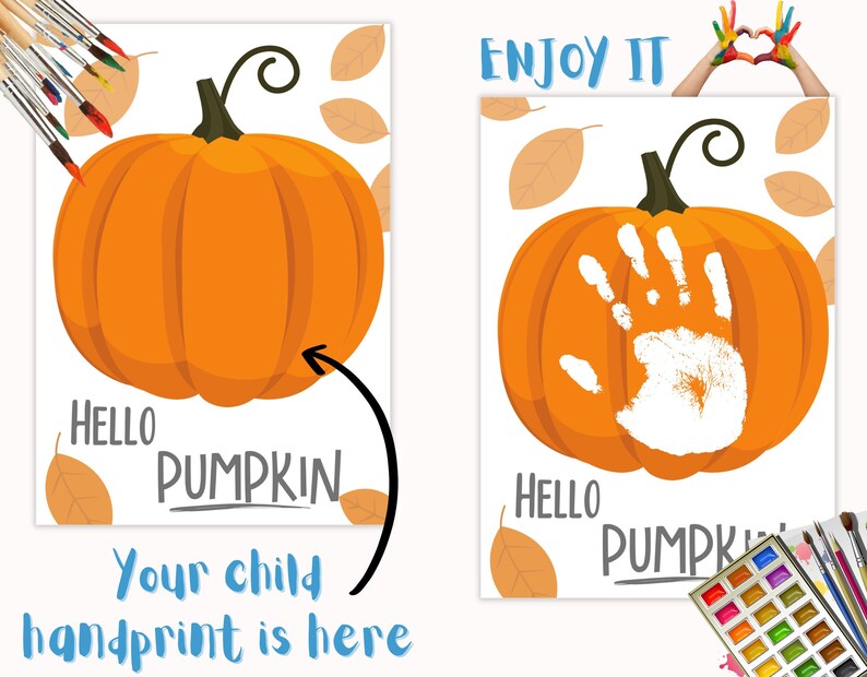 Hello Pumpkin Handprint Art, Pumpkin Handprint Craft, Kids Toddler Baby ...