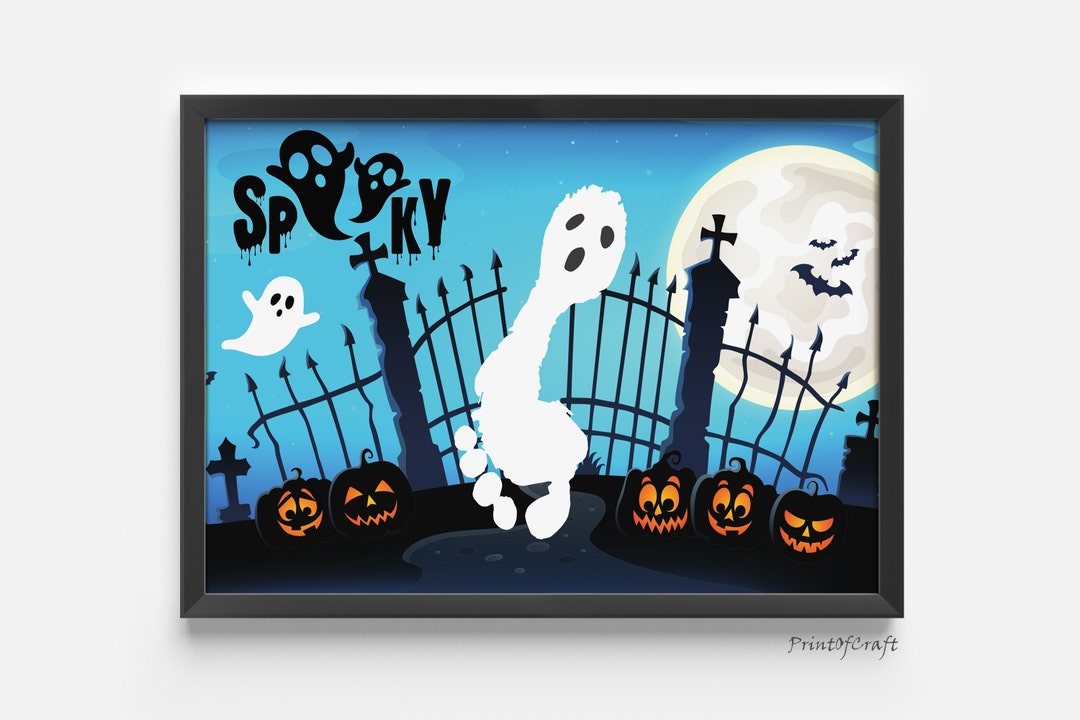 Halloween Handprint Ghost Craft, Footprint Art for Hallowen From Kids ...