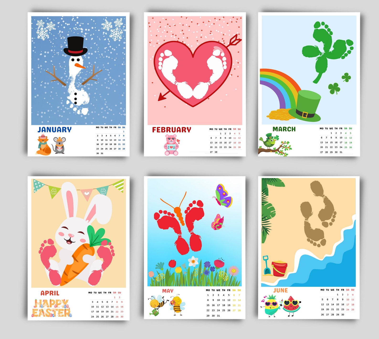 2025 Footprint Calendar, Footprint Handprint Art Craft DIY Gift Child ...