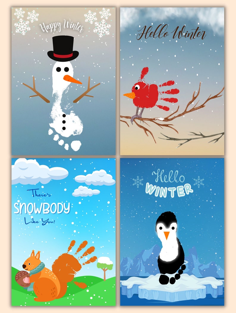 Hello Winter Handprint Footprint Printable Craft Art for Baby - Etsy