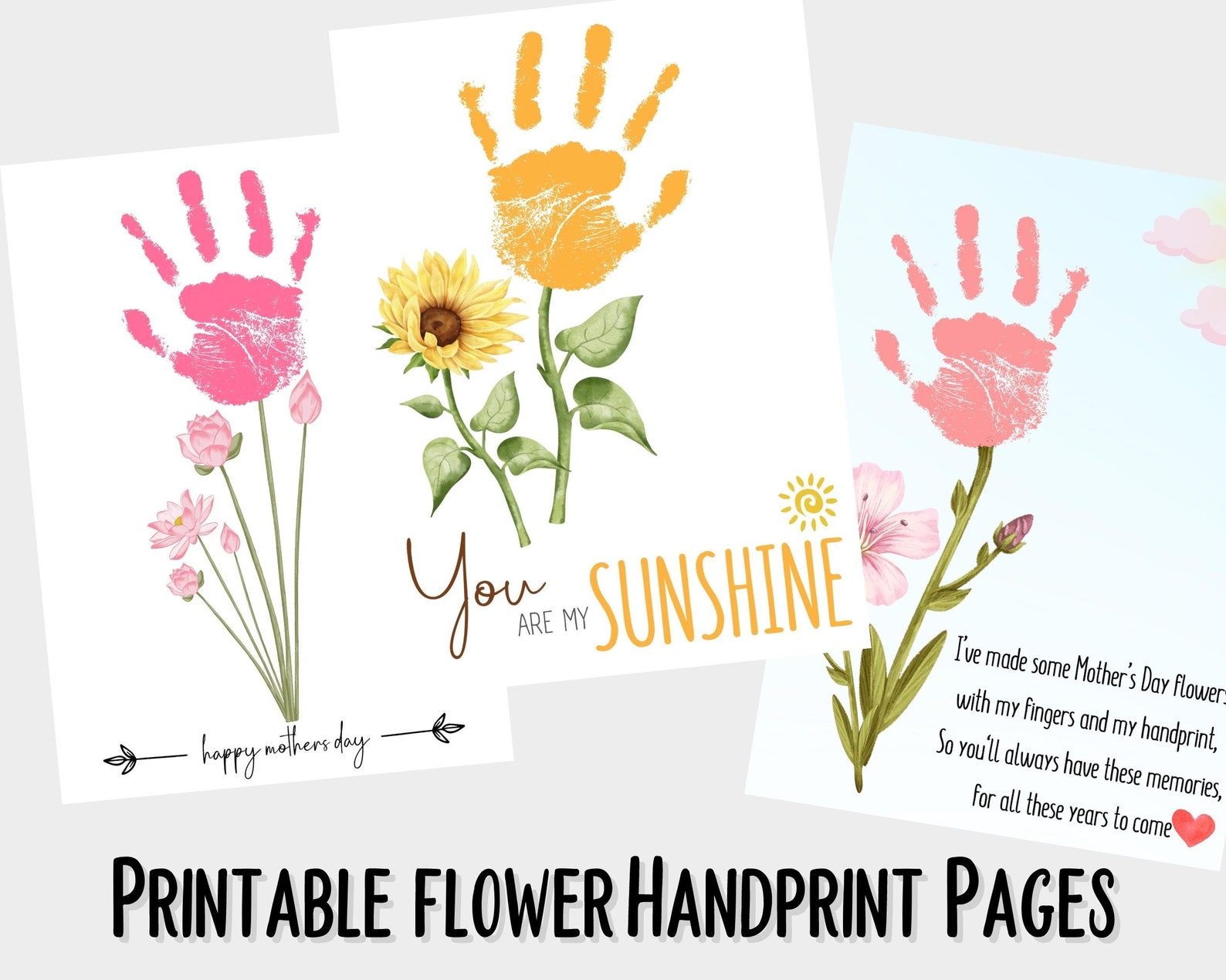 Mother's Day Handprint Craft Bundle, Mother's Day Flowers Grandmother ...