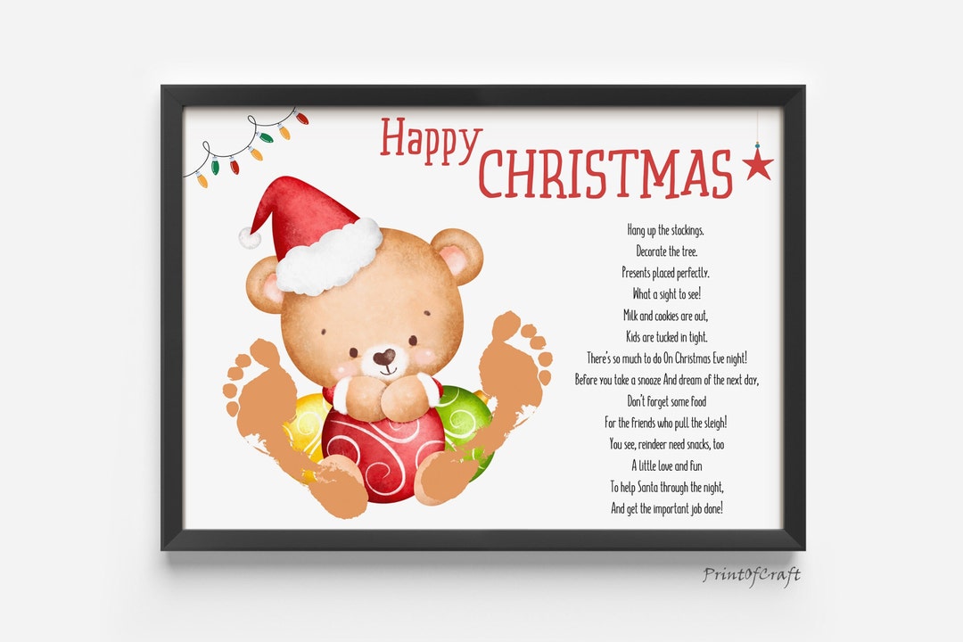 Merry Christmas Footprint Art, Christmas Handprint Craft, Printable DIY ...