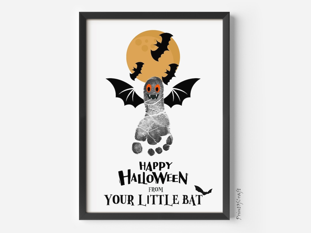 Halloween Footprint Craft Bat, Halloween Handprint Kids Craft ...