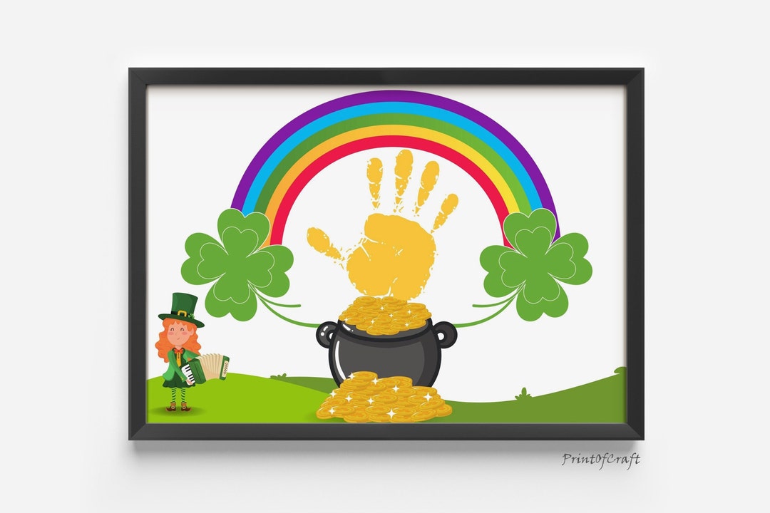 Rainbow Shamrock St Patrick's Handprint Art, St Patrick's Footprint ...