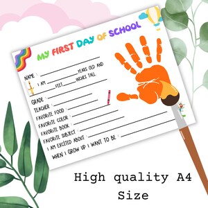 Back to School Handprint Art, All About Me Questionnaire, First Day of ...