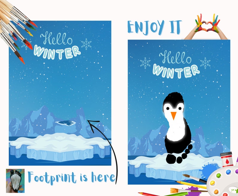Hello Winter Handprint Footprint Printable Craft Art for Baby - Etsy