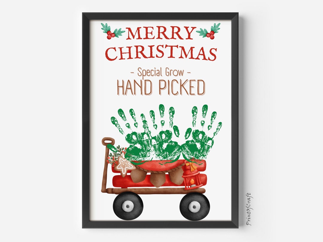 Merry Christmas Handprint Art, Christmas Footprint Craft, Printable DIY ...