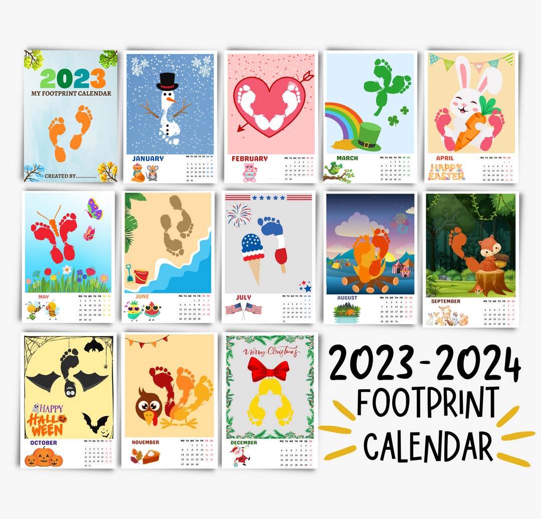 2024 Footprint Calendar Footprint Handprint Art Craft DIY - Etsy Portugal
