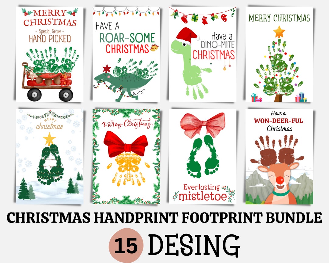 Christmas Handprint Footprint DIY Art Craft Bundle, Printable Christmas ...