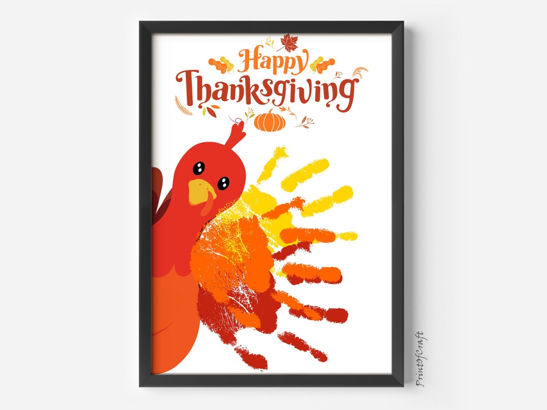 Turkey Handprint Art, DIY Kid Craft, Handprint Keepsake Memory, Fall ...