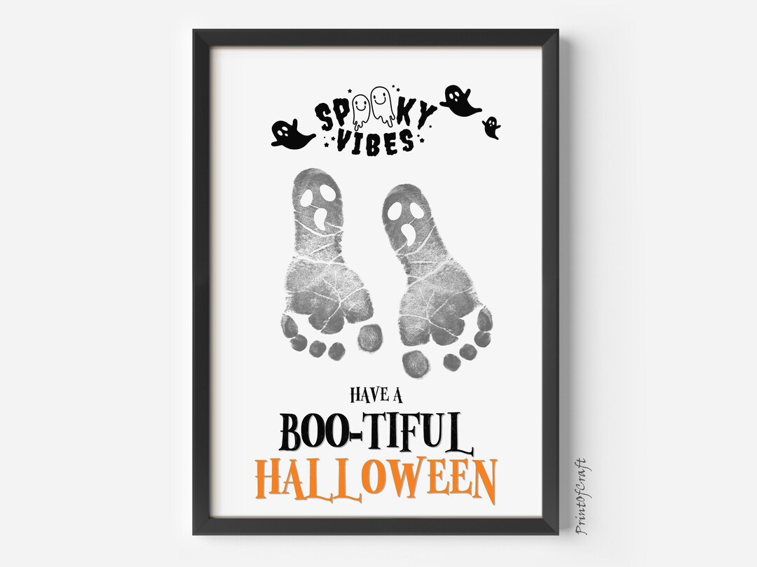 Halloween Footprint Craft, Halloween Handprint Kids Craft, Halloween ...