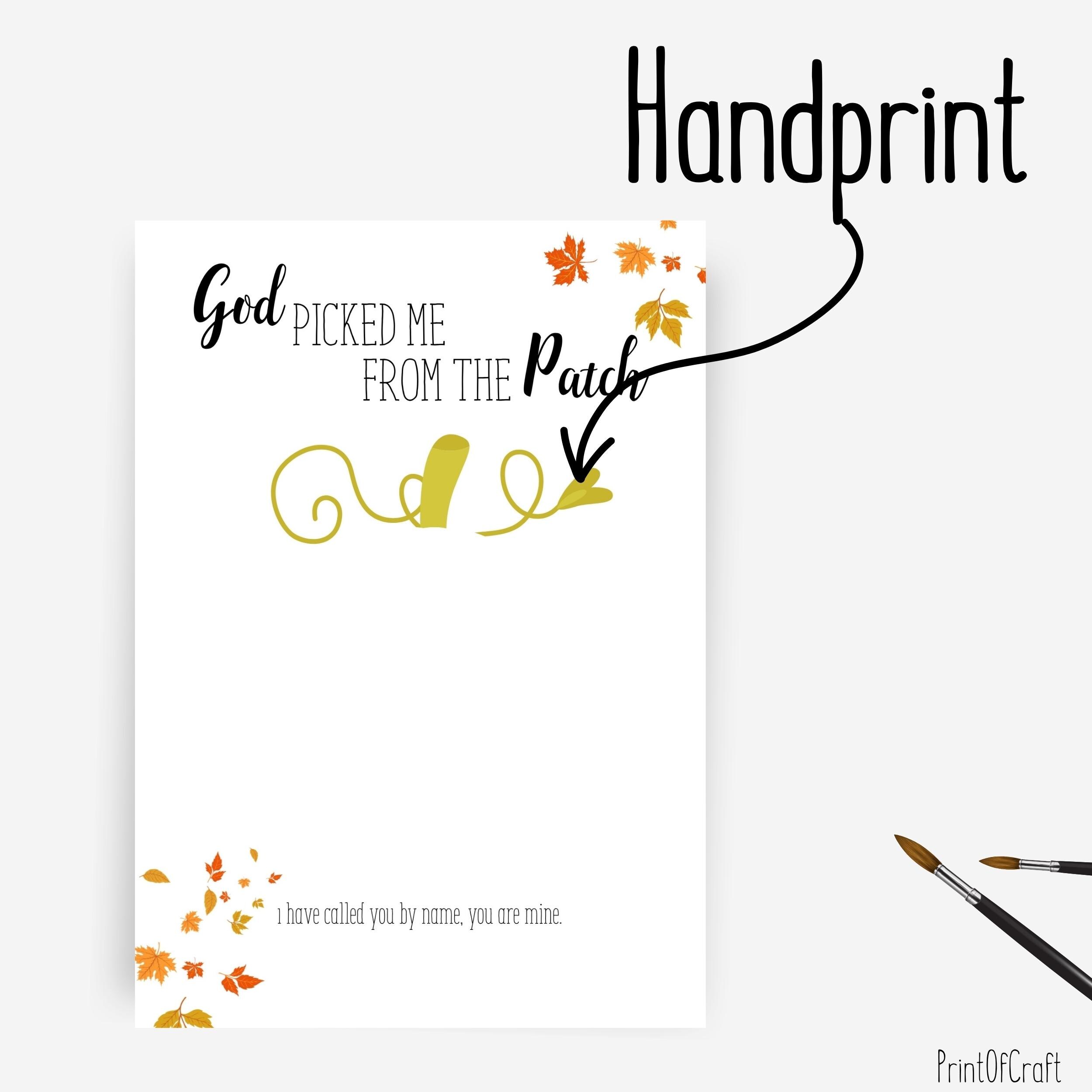 Pumpkin Handprint Craft, God Picked Me Christian Fall Kids Art, Baby ...