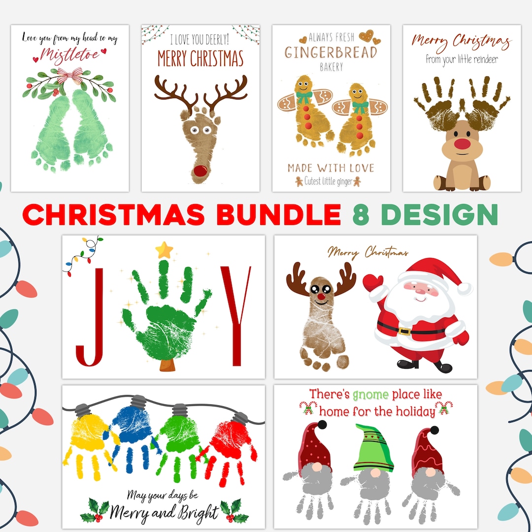 Christmas Handprint Footprint DIY Art Craft Bundle, Printable Christmas ...