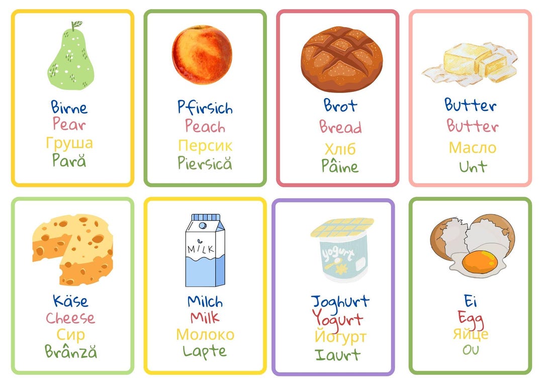 Multilingual Picture Cards "food and Drink" – German, English ...