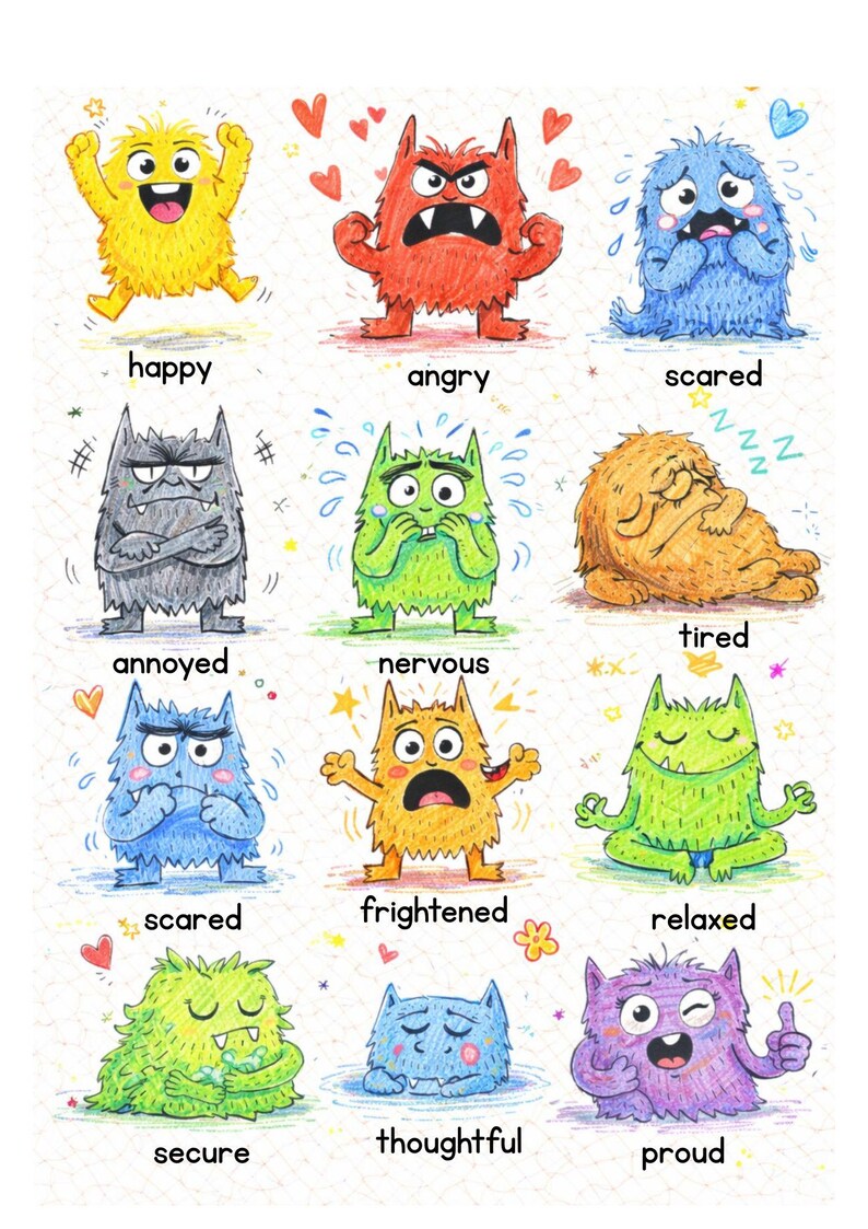 Emotion Monster Poster for Kids | Learn About Feelings in English | A4 ...