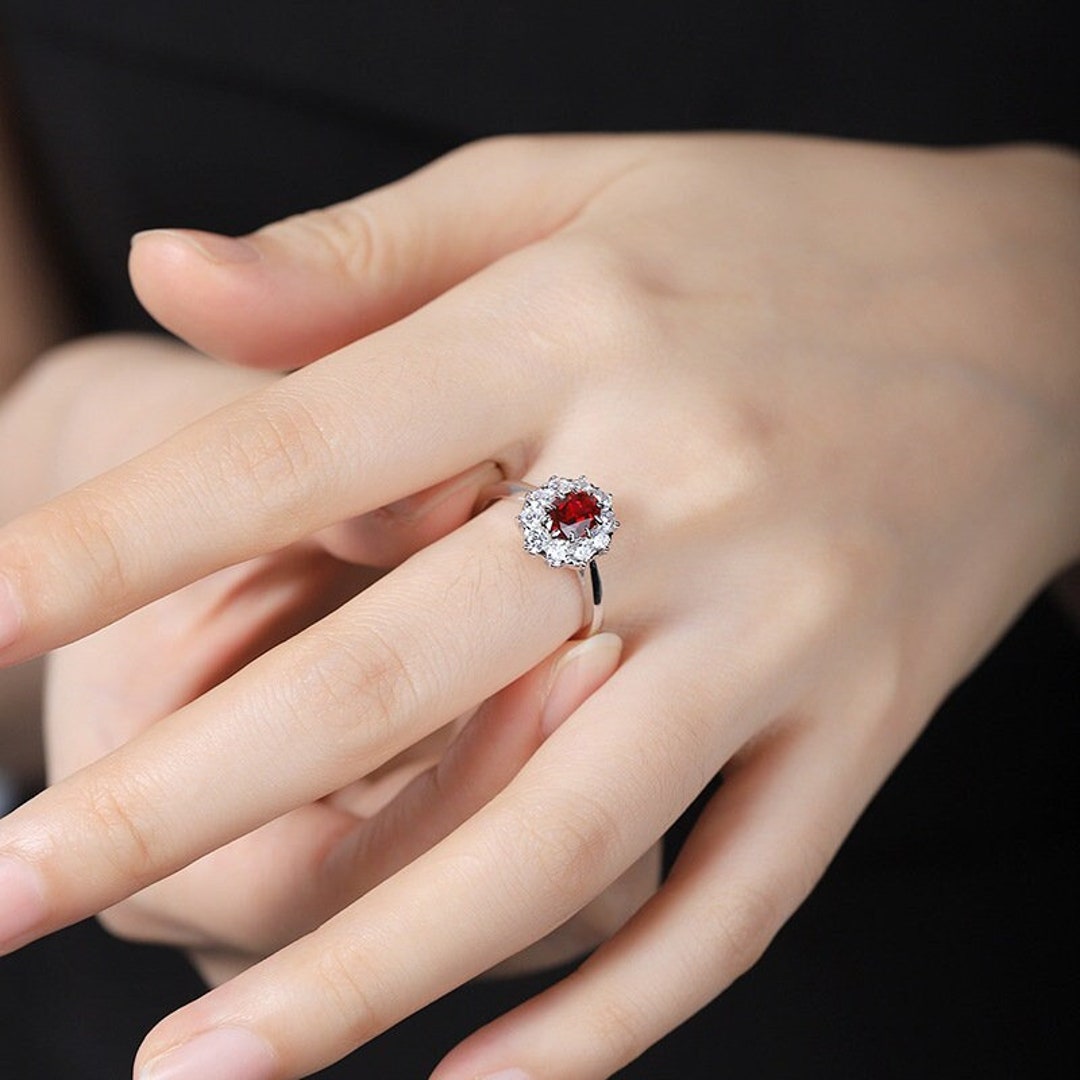 Ruby Ring for Women. 1 Carat Lab-created S925 Sterling Silver Ruby Ring ...