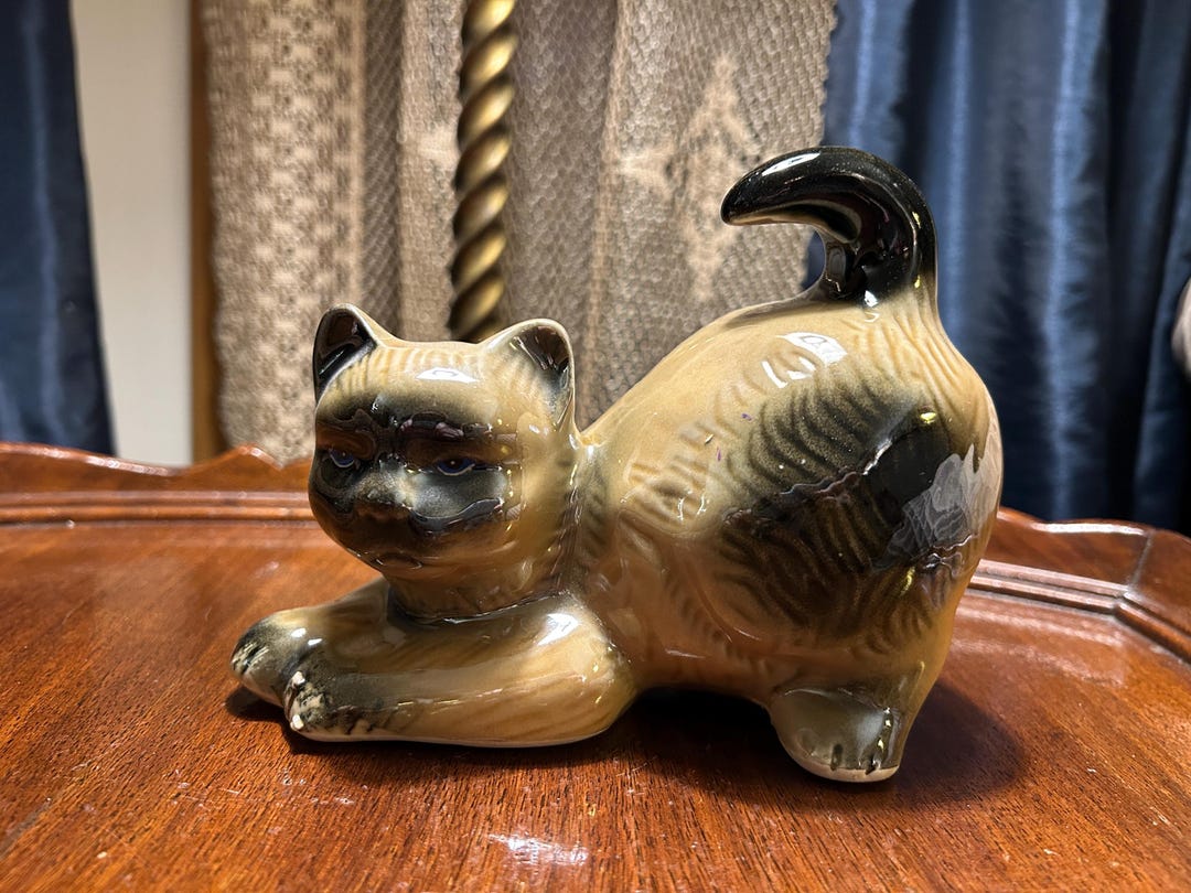 Vintage Ceramic Siamese Cat Statue - Etsy