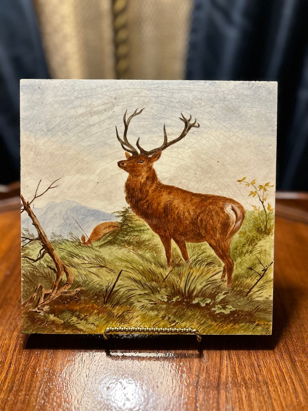 Maw and Co Hand Painted Deer Tile - Etsy