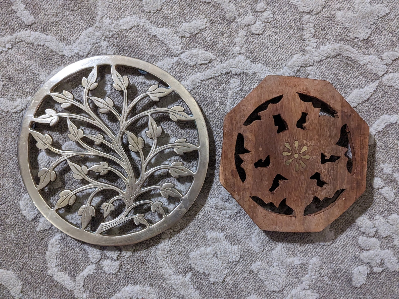 Two Vintage Trivets - Brass and Wood. - Etsy