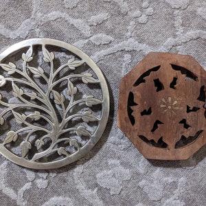 Two Vintage Trivets - Brass and Wood. - Etsy