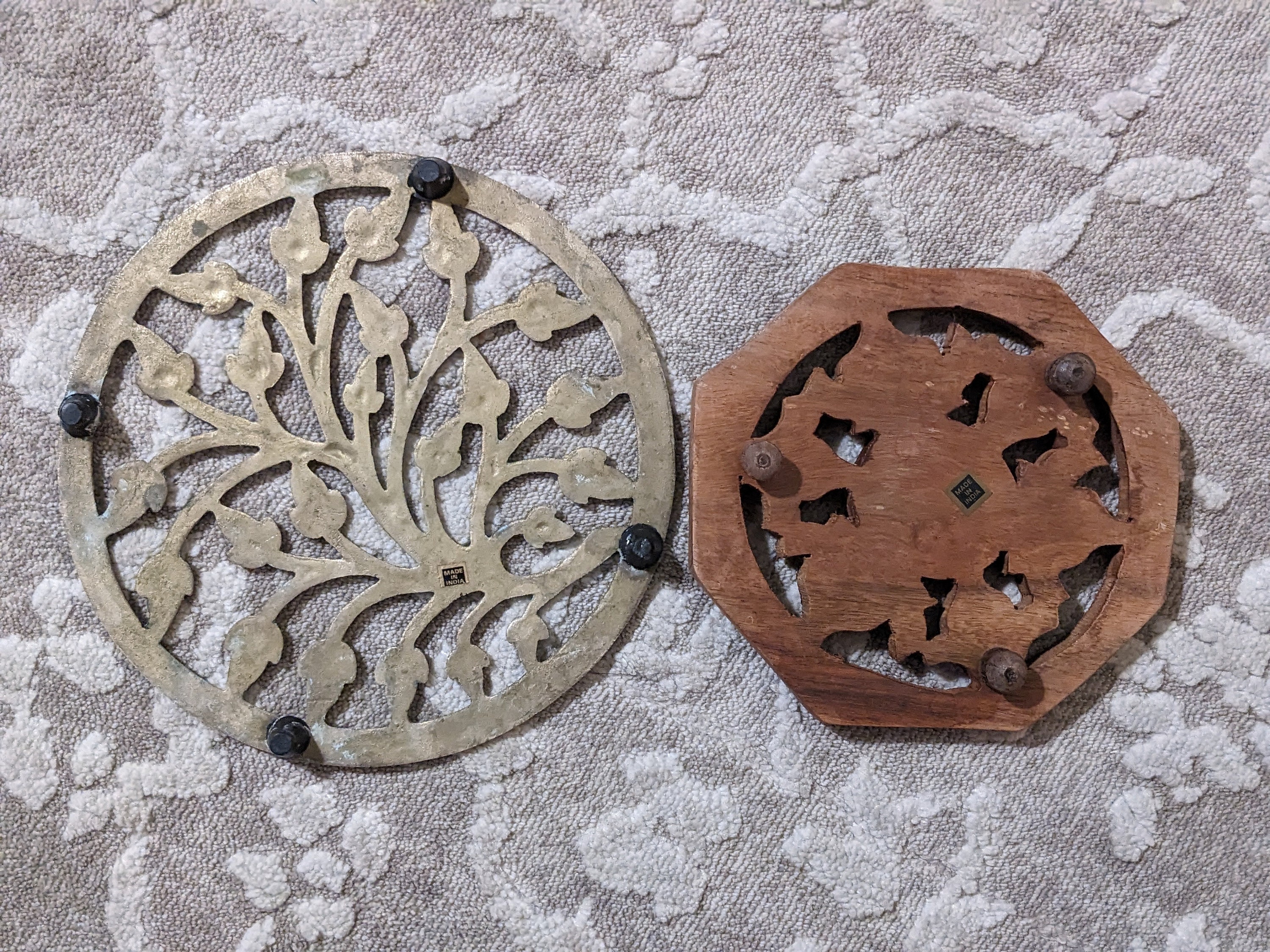 Two Vintage Trivets - Brass and Wood. - Etsy
