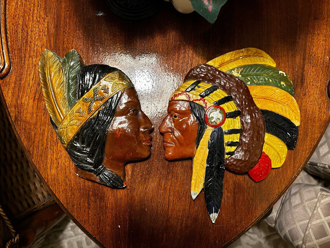 Two Vintage Chalk Ware Native American Heads - Etsy