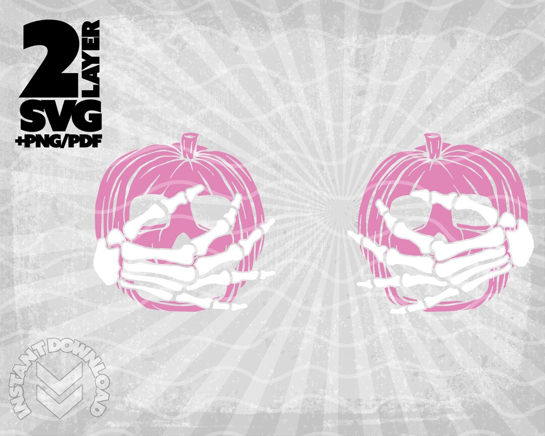 Breast Cancer Halloween PNG SVG Image / Pink Pumpkins Skeleton Hands ...
