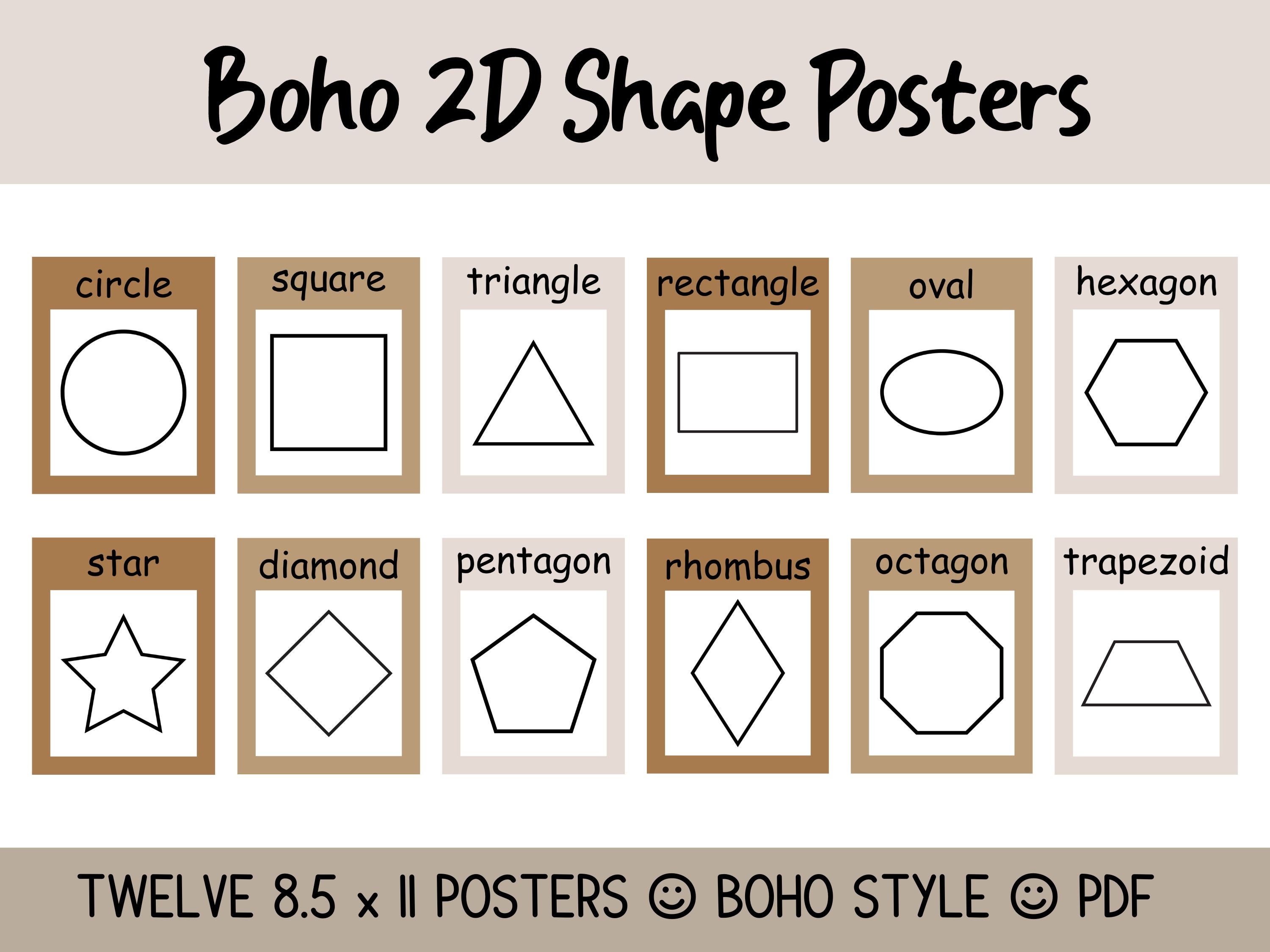 Classroom Shape Posters Boho 2d Preschool Decor Boho Classroom Decor