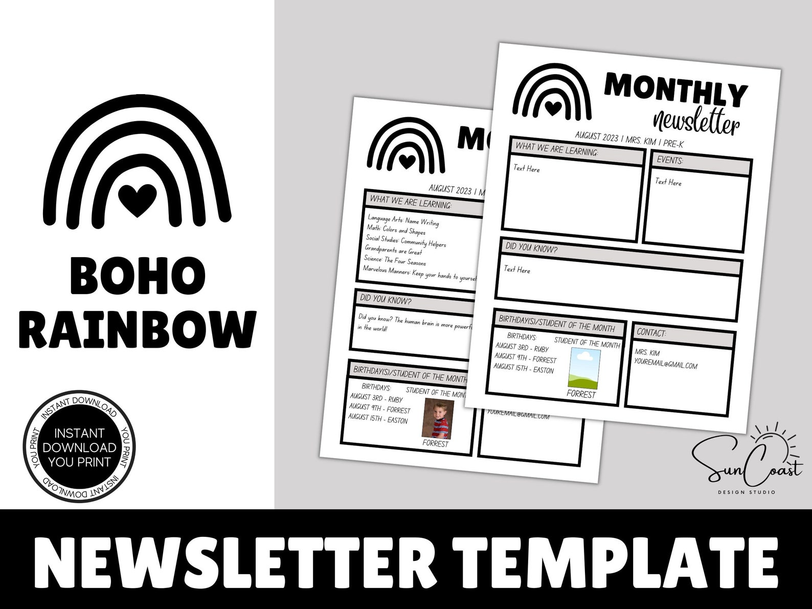 School Newsletter Template Editable, Boho Rainbow Newsletter, Classroom ...