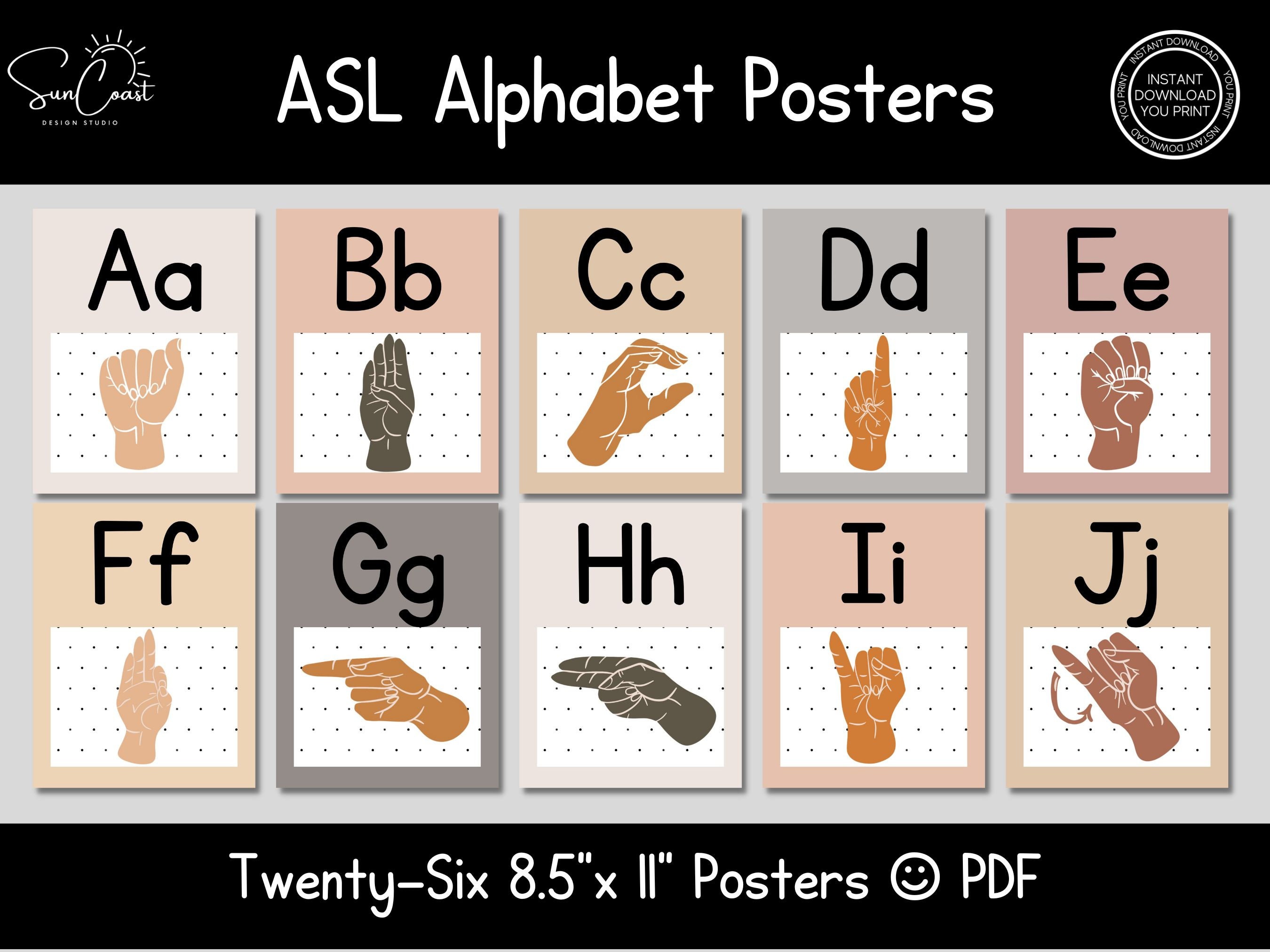 ASL American Sign Language Alphabet Posters | BOHO Dotted | Neutral ...