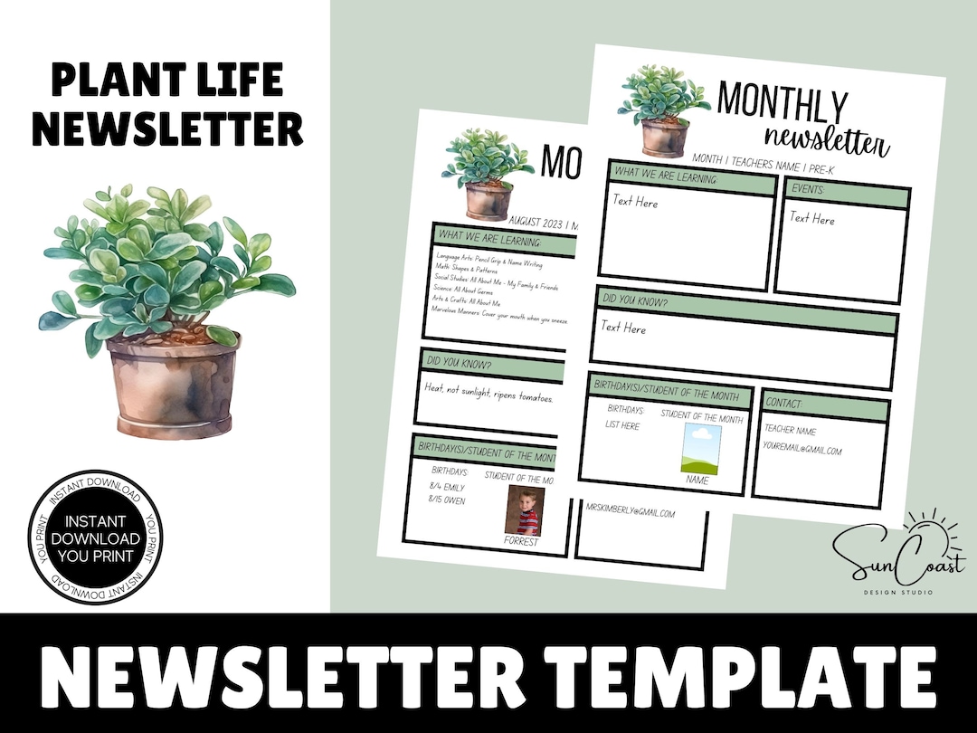 School Newsletter Template Editable, Plant Life Newsletter, Botanical ...