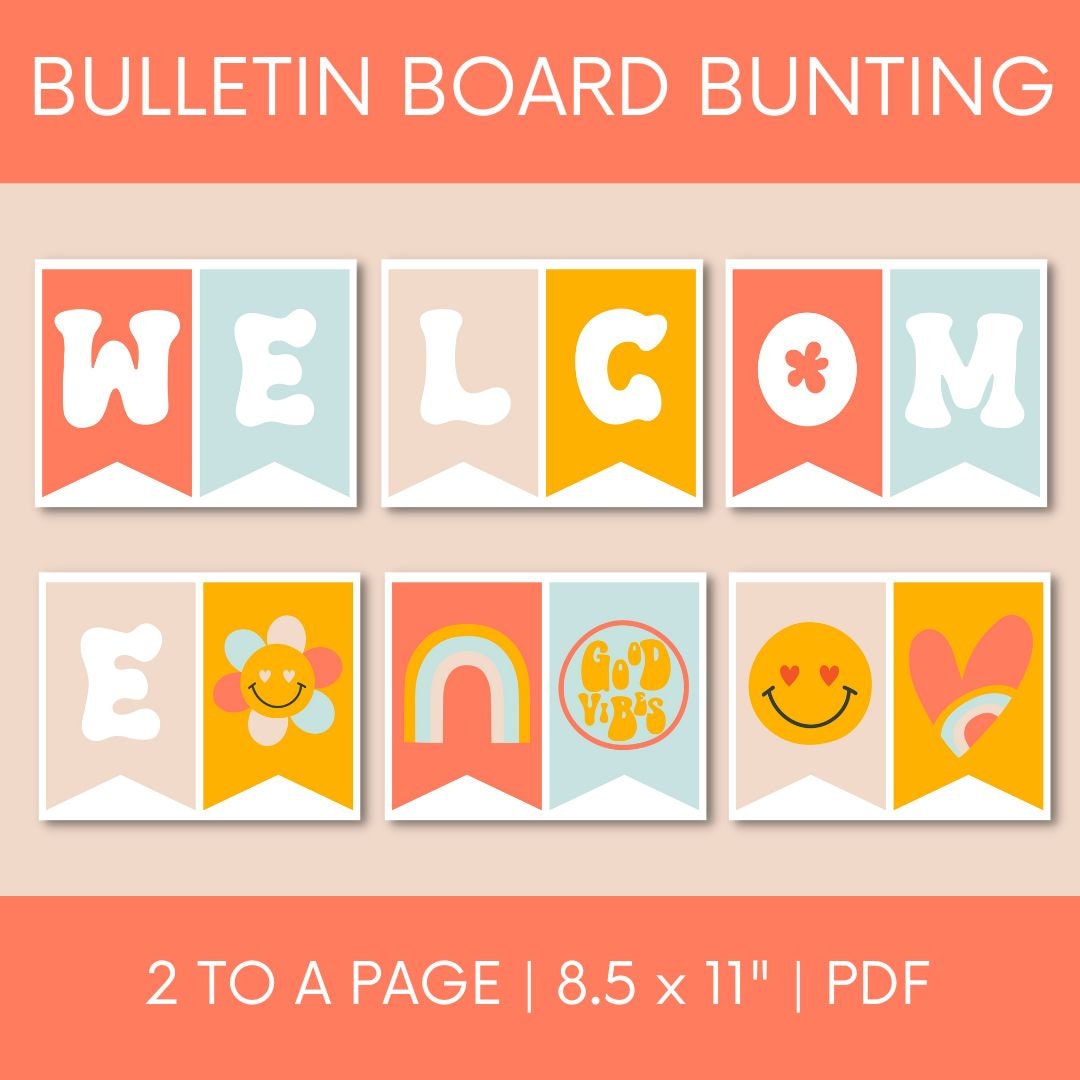 Bulletin Bunting Flags Banner, Groovy Classroom Banner, Printable ...