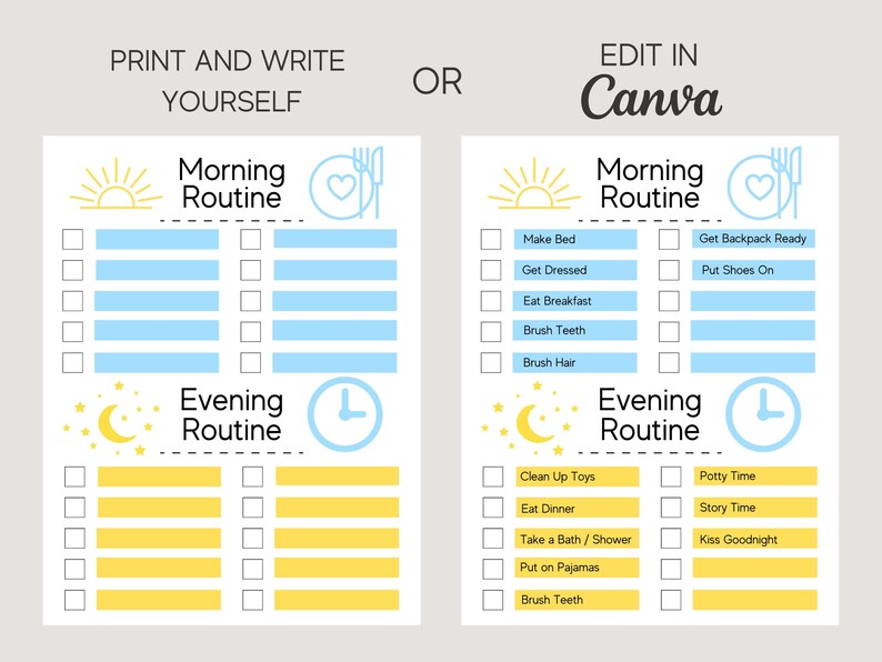 Kids Daily School Schedule Printable, Editable Chore Chart, Daily ...