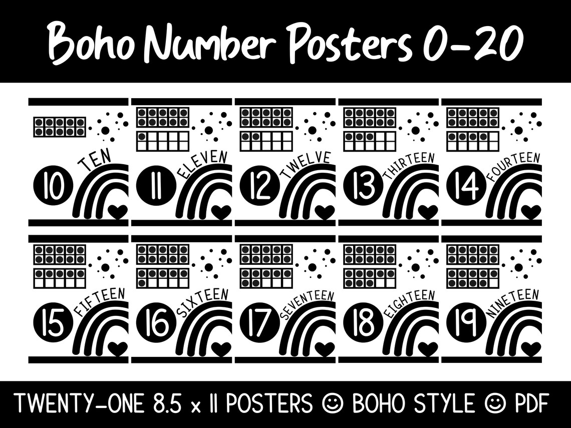 Boho Rainbow Numbers Posters - Classroom Decor - Preschool Decor - Boho ...